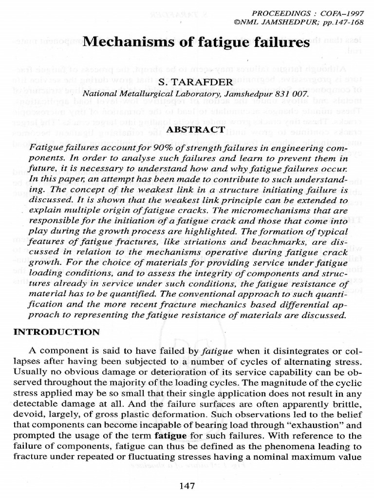Mechanisms of Fatigue Failures: S. Tarafder | PDF | Fracture | Fatigue ...