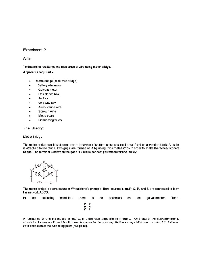 Class 12 Expt 2 (Meter Bridge) | PDF