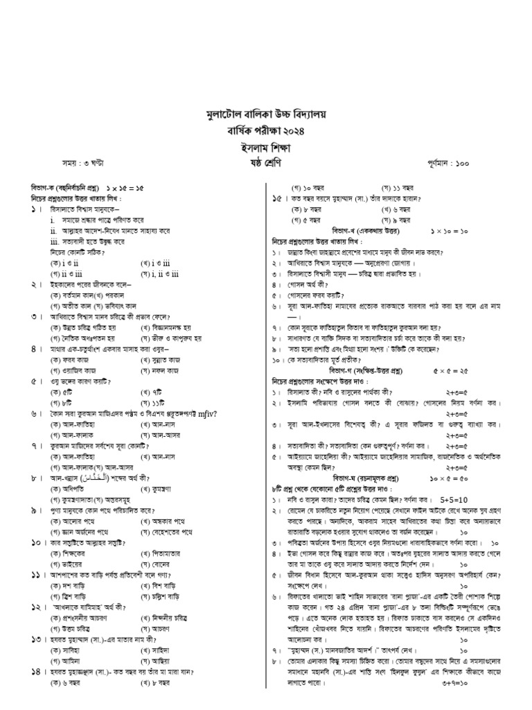 Class 6 - Islam | PDF