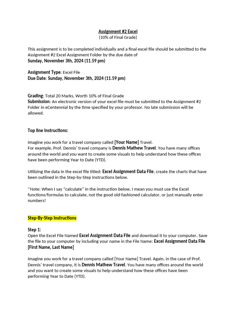 Assignment #2 Excel F24 Instructions | PDF | Microsoft Excel | Computer ...