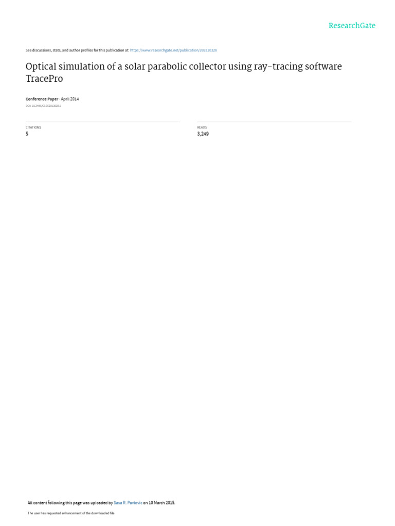 Optical Simulation Of A Solar Parabolic Collector Using Ray Tracing Software Tracepro Pdf