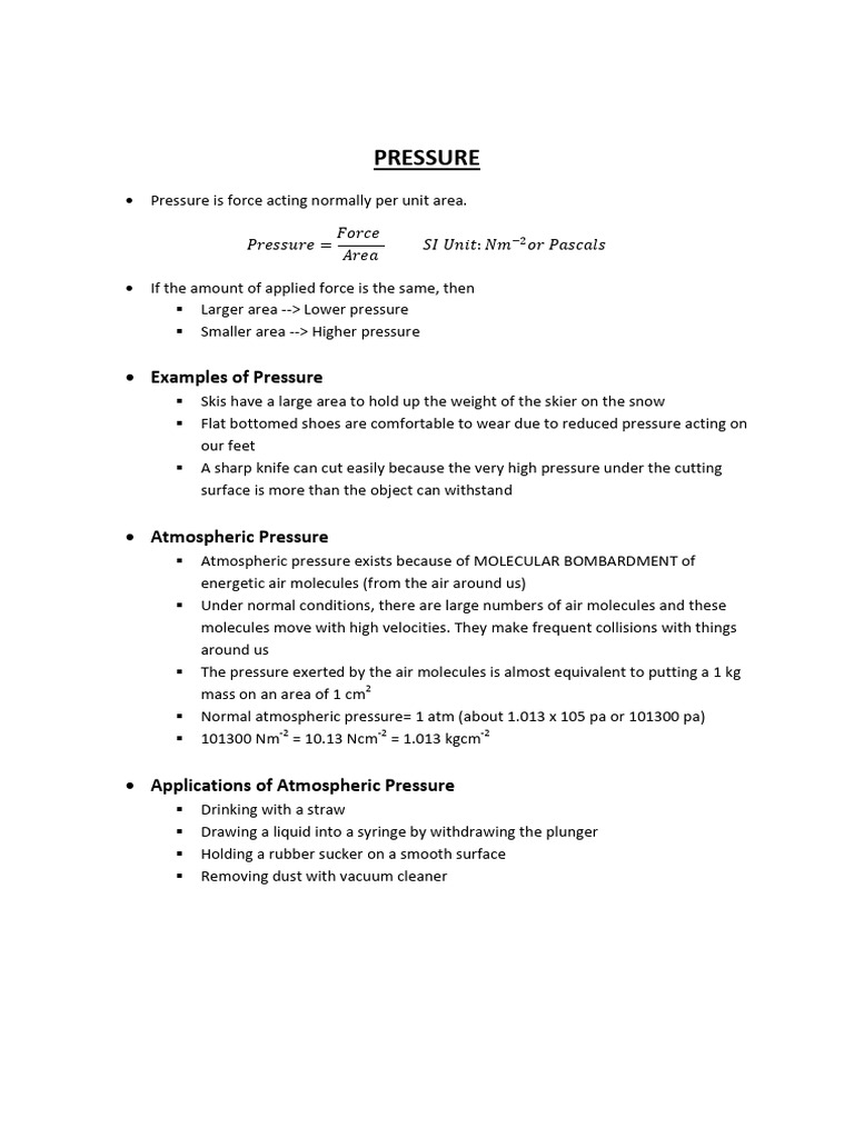 PRESSURE_NOTES | PDF | Pressure | Liquids