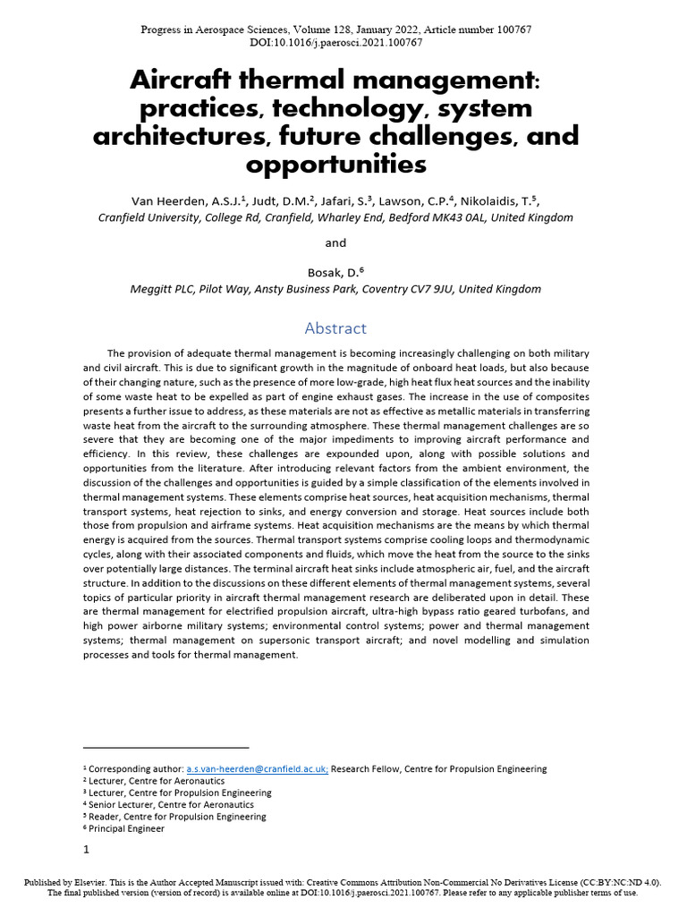 Aircraft Thermal Management Review-2021 | PDF | Heat Transfer | Heat