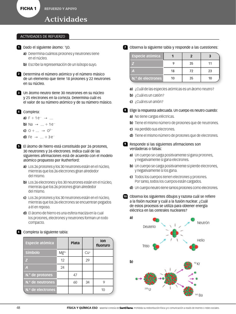 Soluciones Fichas UD2 3 ESO | PDF | Isótopo | Neutrón