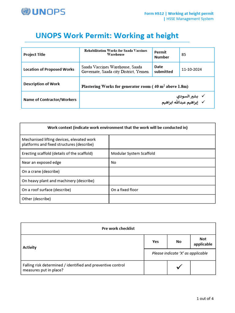 85-Working at Height Permit en | PDF | Scaffolding | Occupational ...