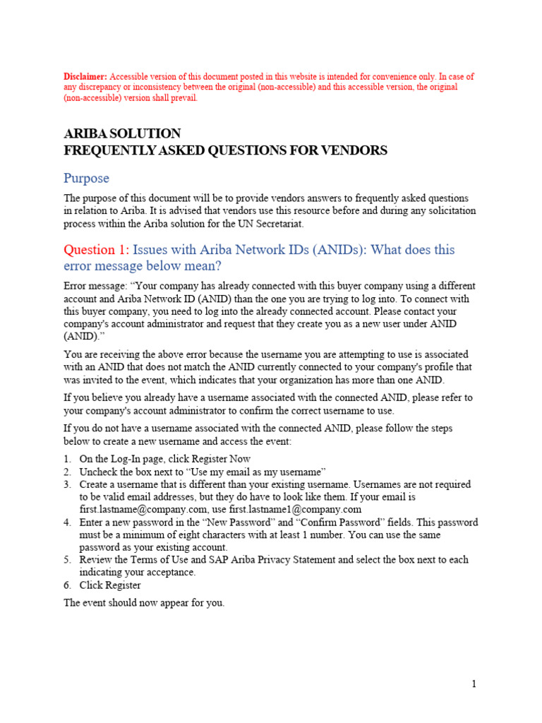 Ariba Vendor FAQ Guide | PDF | Login | User (Computing)