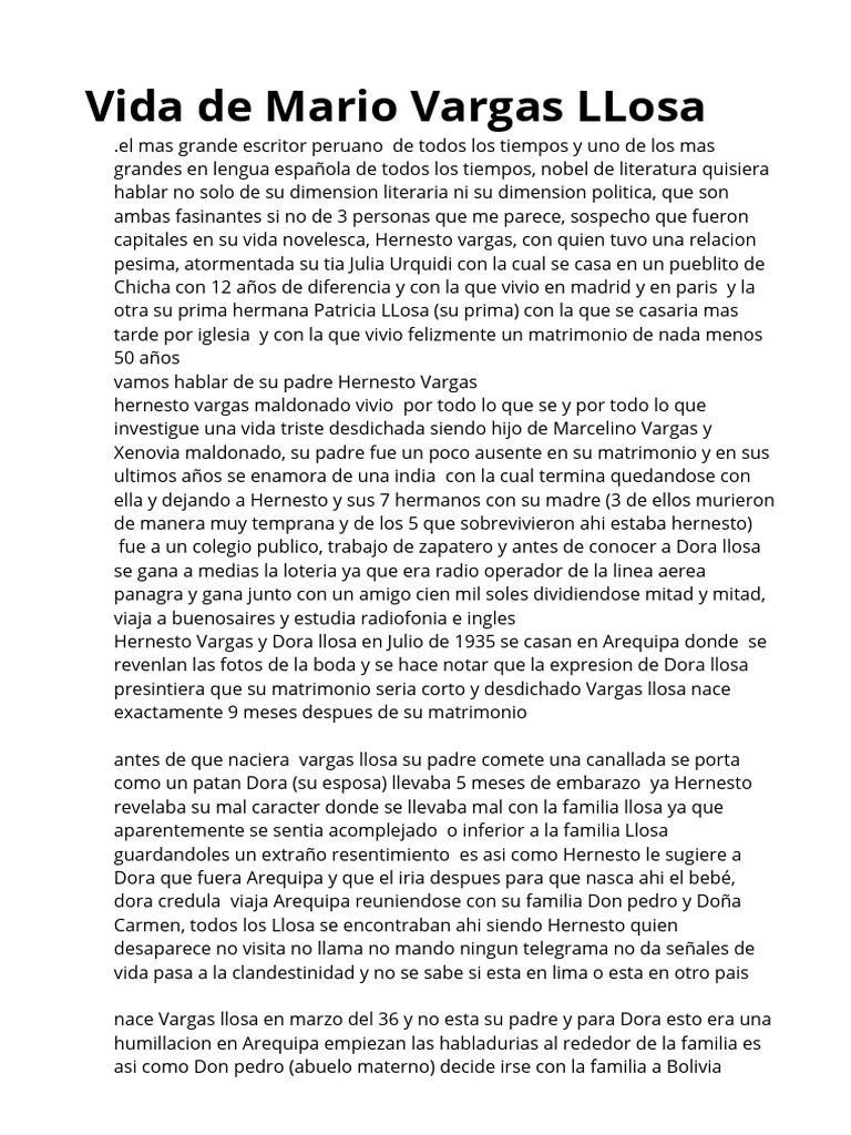 Vida de Mario Vargas LLosa | PDF