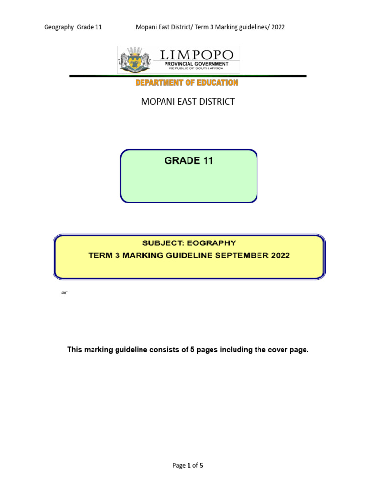 Grade 11, Geography, MARKING GUIDELINES Term 3 Test 2022 | PDF | Aids ...