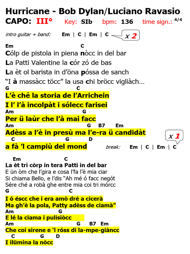 Hurricane Song Lyrics by Bob Dylan | PDF