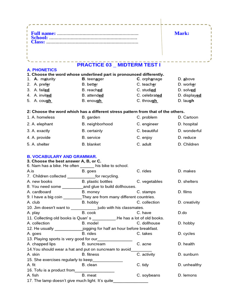g7 Practice 3+4 - Midterm Test I | PDF | Postage Stamp