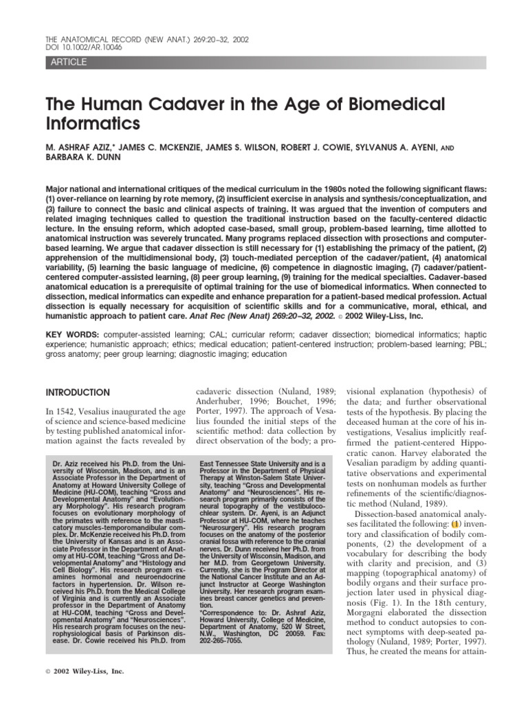 Cadaver Dissection in Medical Education | PDF | Cadaver | Medical Imaging