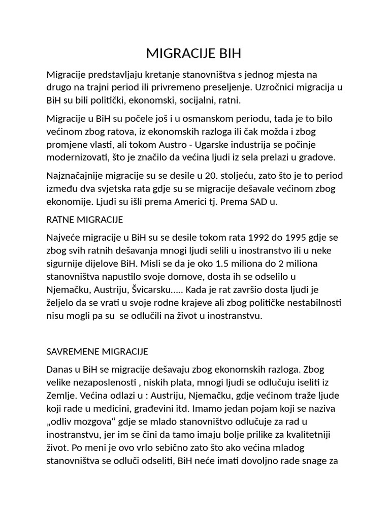 Migracije Bih | PDF