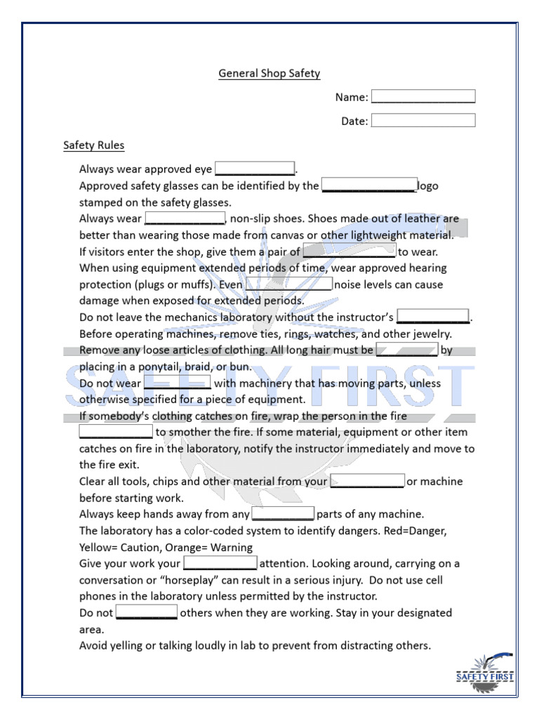 Fillable General Shop Safety PowerPoint Student Notes | PDF | Computers ...