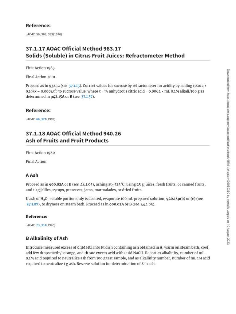 AOAC Methods for Fruit Juice Analysis | PDF