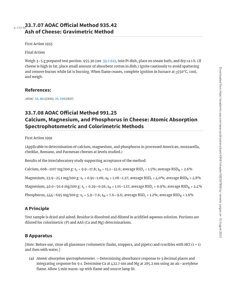 AOAC Methods for Cheese Analysis | PDF