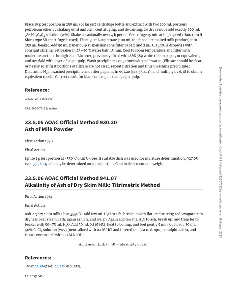 AOAC Method 930.30: Milk Powder Ash | PDF