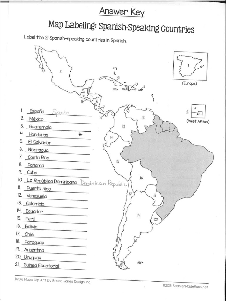 Spanish Speaking Countries and Capitals Answer Key | PDF