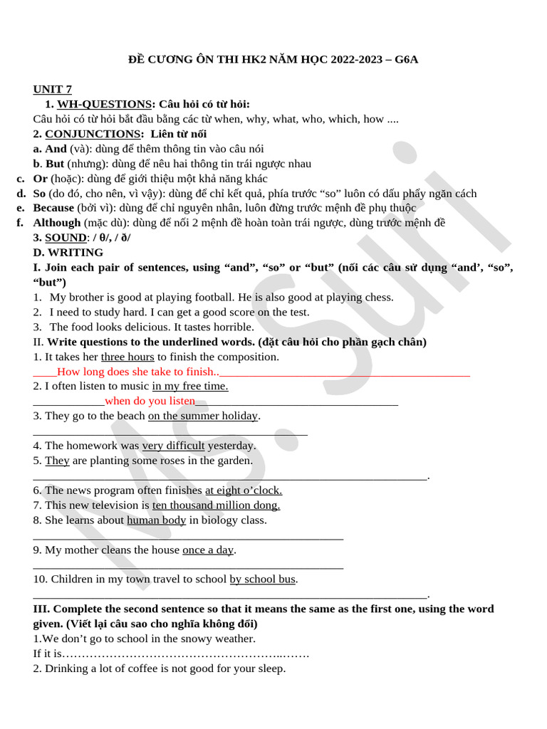 DE CUONG ANH 6 HK2 2022-2023 9c426 | PDF