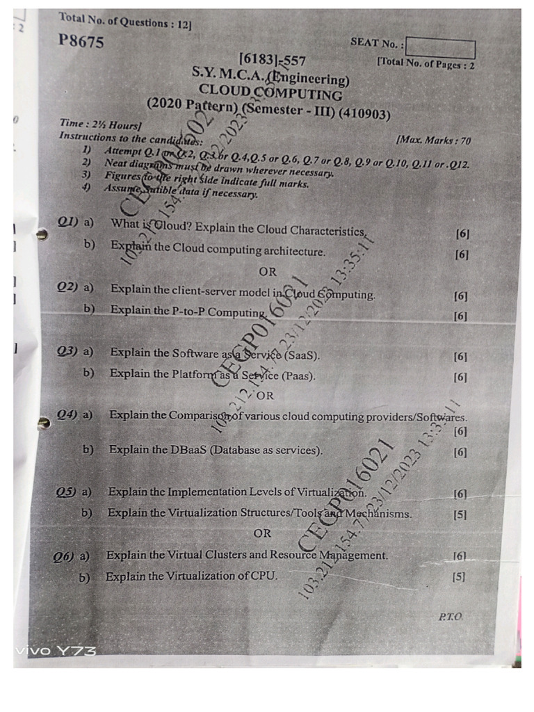 Cloud Computing Question Paper | PDF