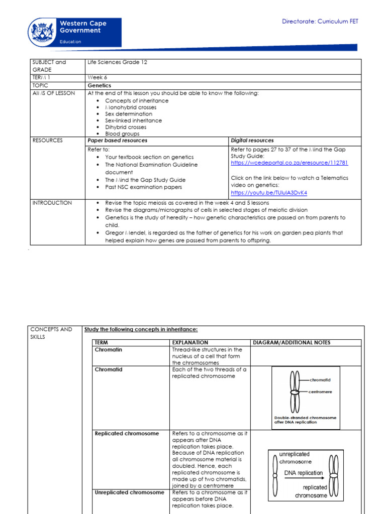 Life Sciences Grade 12 Term 1 Week 6 - 2021 | PDF | Dominance (Genetics ...