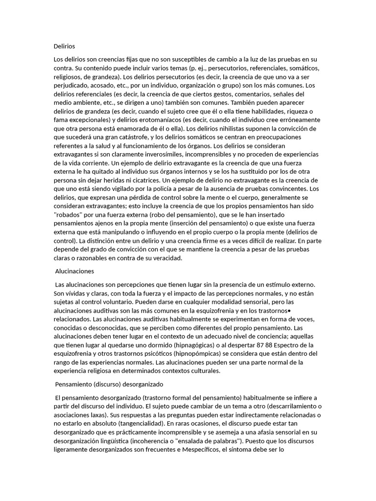 Delirios | PDF | Esquizofrenia | Alucinación