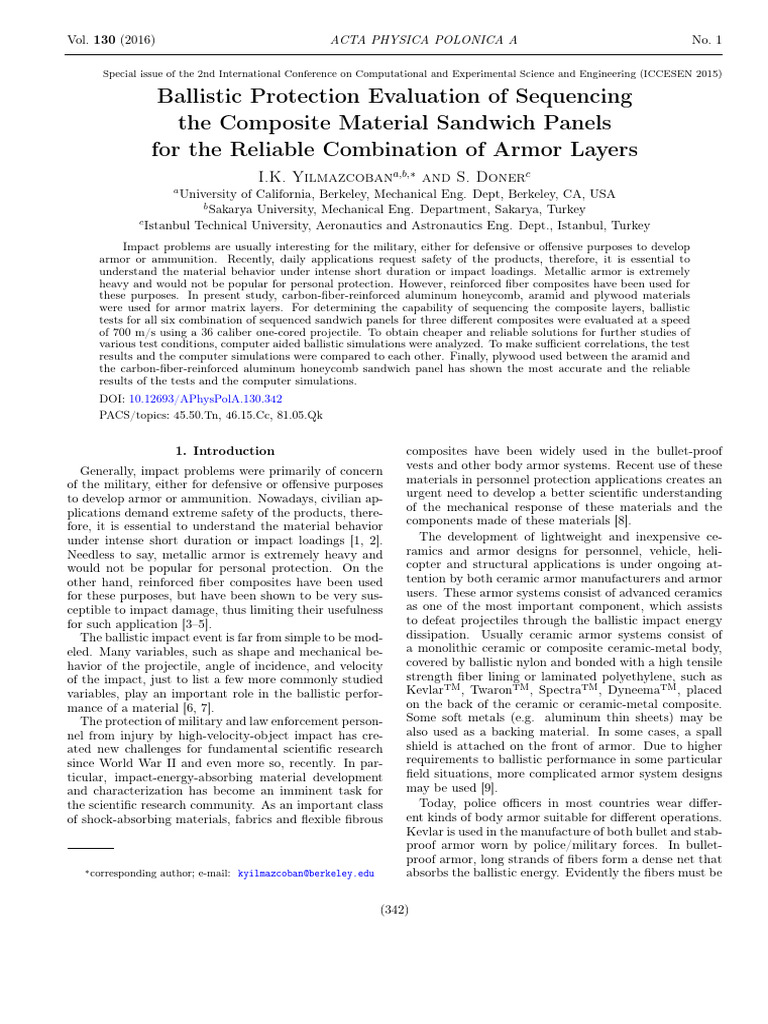 Ballistic Protection Evaluation of Sequencing The Composite Material ...