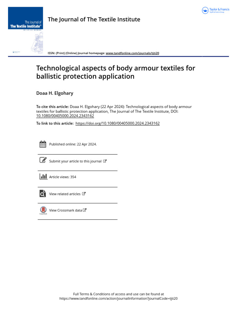 Technological Aspects of Body Armour Textiles For Ballistic Protection ...