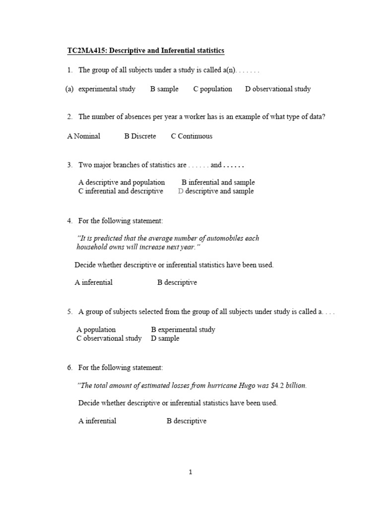 Descriptive&Inferential Stats - Worksheet | PDF | Statistics ...