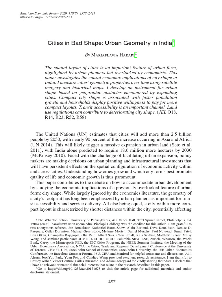 Cities in Bad Shape - Urban Geometry in India | PDF | Statistics | Area