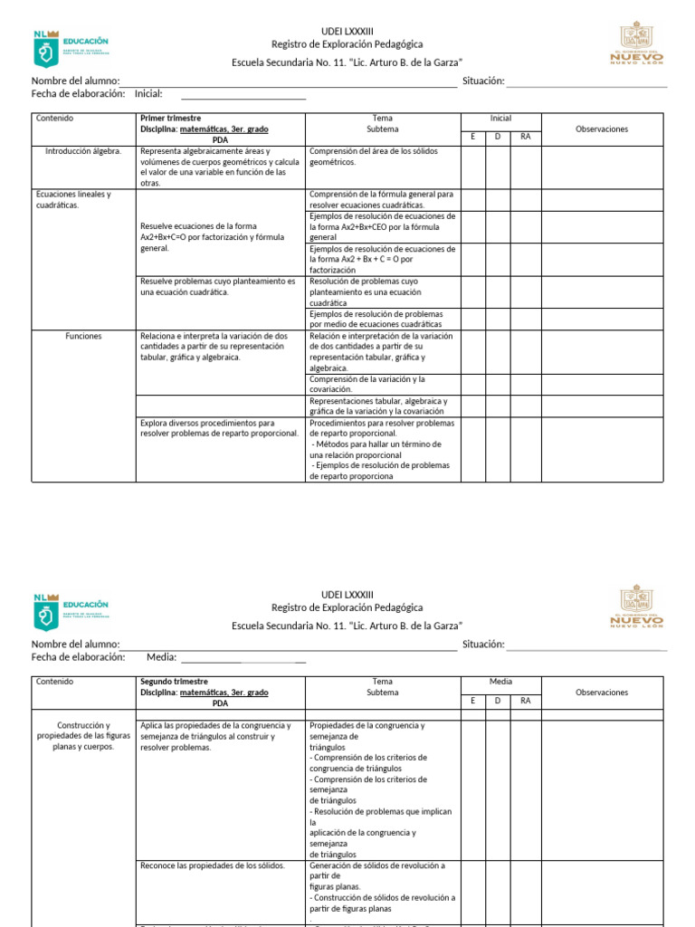 UDEI Rúbrica de Desempeño 3o Secundaria 24-25 | PDF | Ecuaciones ...