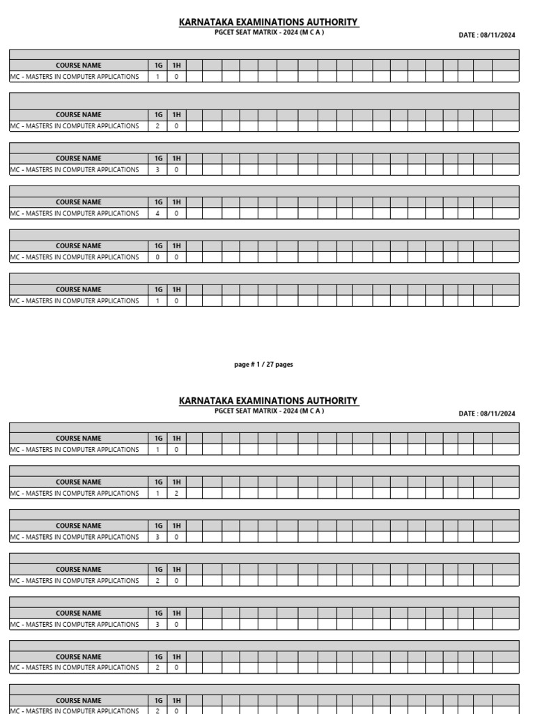 MCA SEAT MATRIX 2024 08112024kannada | PDF | Bangalore