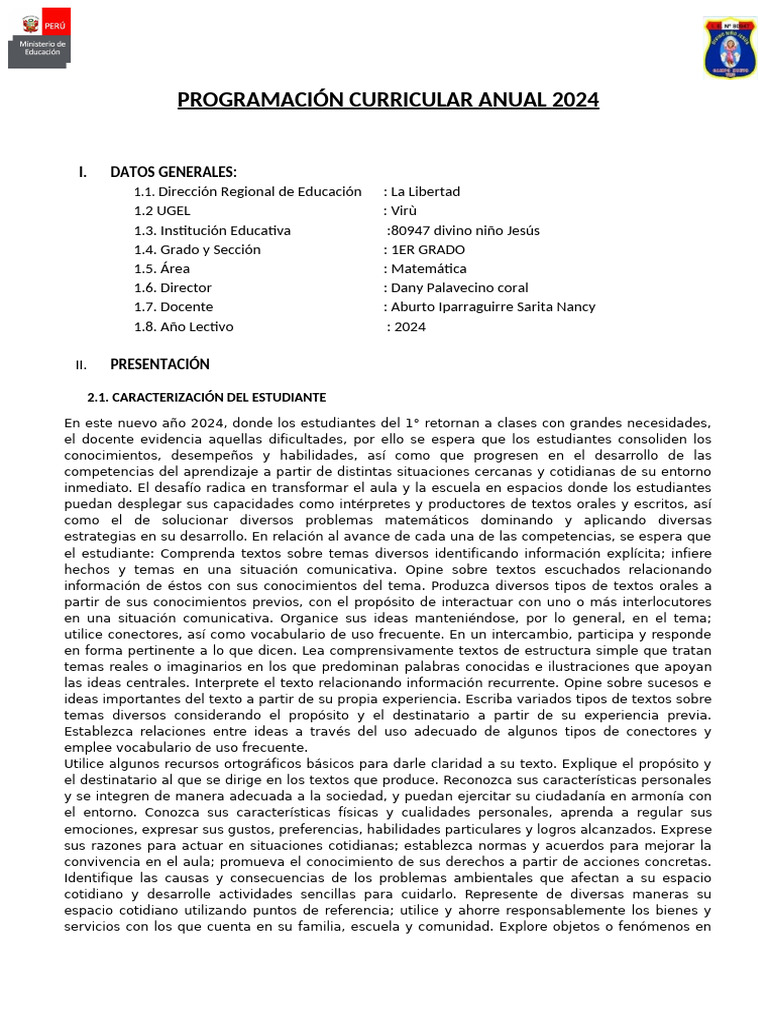 Programacion Anual Primero | PDF | Números | Aprendizaje