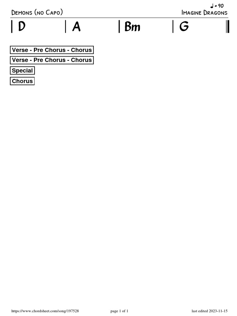 Demons Chords (No Capo) - Imagine Dragons | PDF
