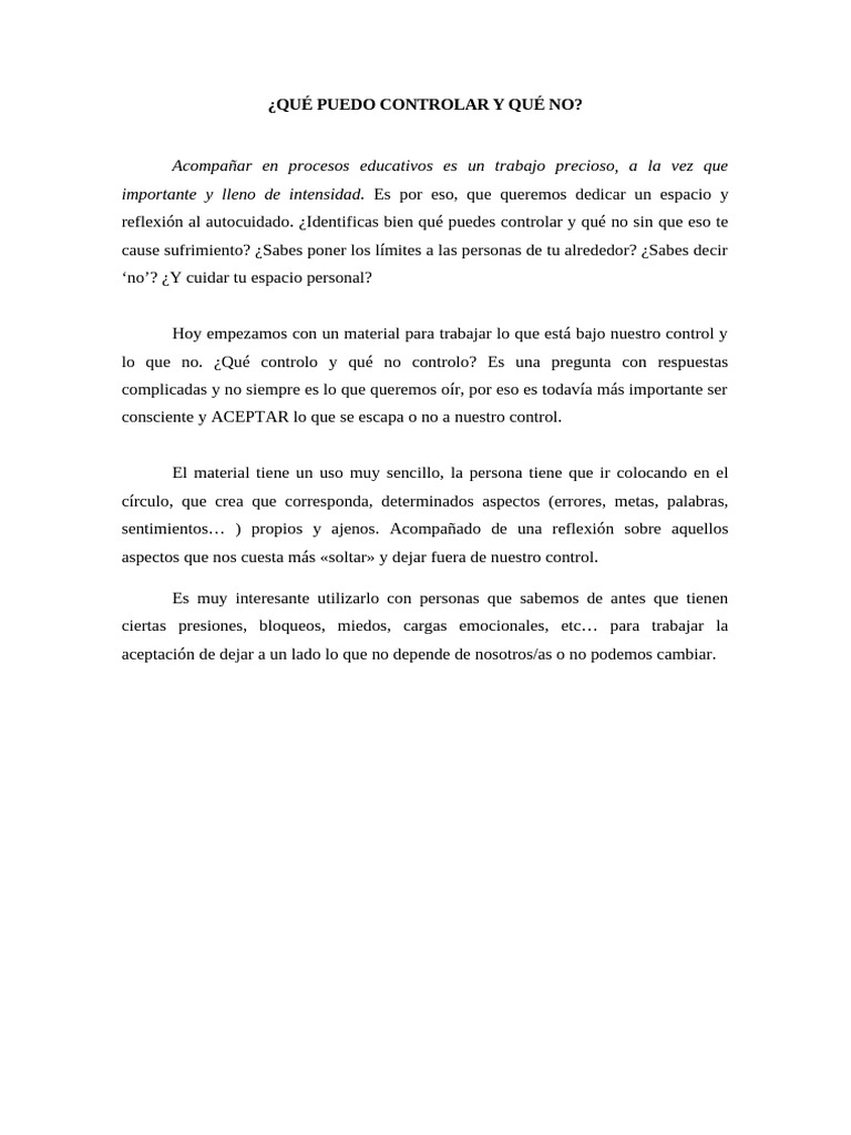 Explicacion Actividad Que Puedo Controlar y Que No | PDF