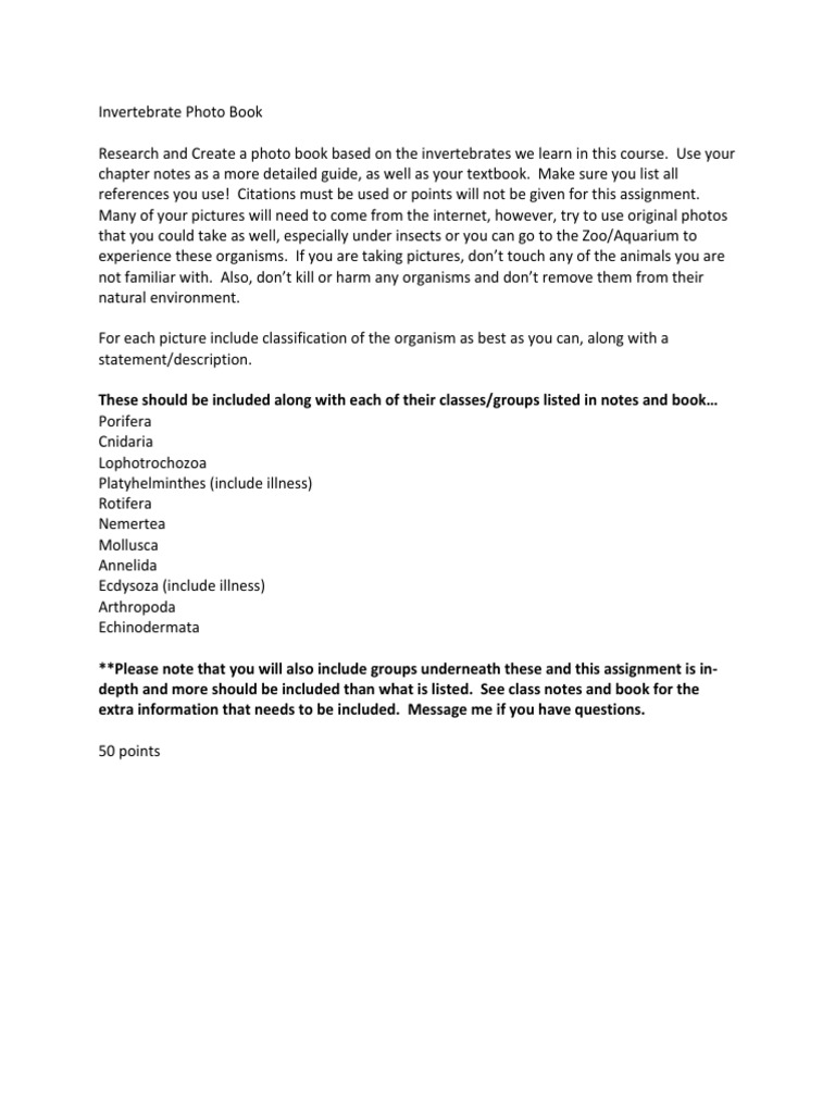 Invertebrate Photo Book Rubric - Module 3 | PDF | Home & Garden | Wellness