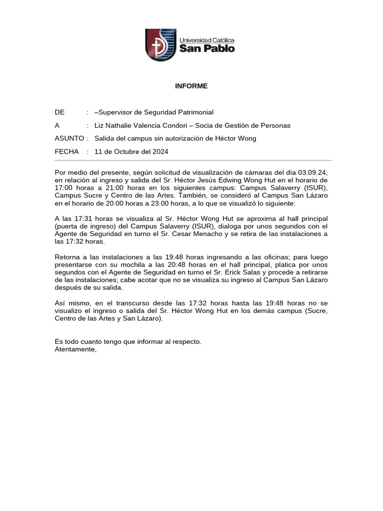 Informe de Hector Wong | PDF