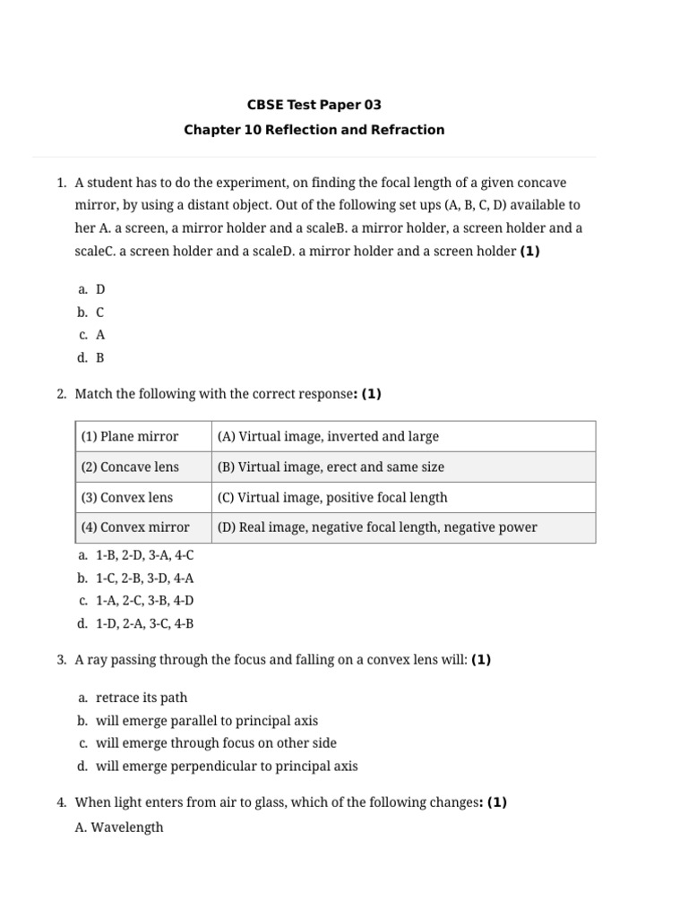 Light Test | PDF | Mirror | Optics