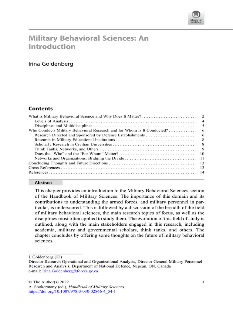 2022 - Goldenberg - Military Behavioral Sciences AnIn - Handbook of Military Sciences | PDF ...