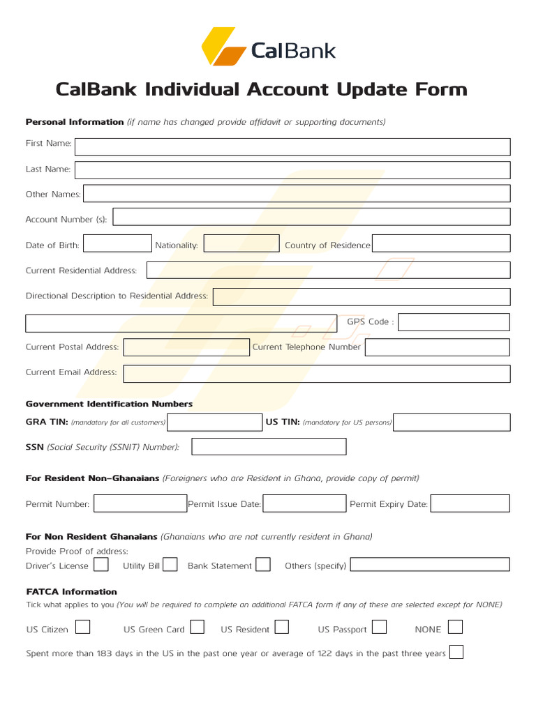 CalBank Individual Account Update Form | PDF | Access Control ...