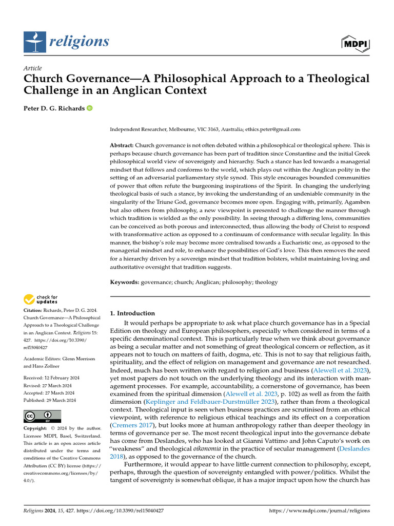 Church Governance-A Philosophical Approach To A Theological Challenge ...