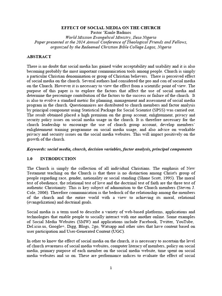 Social Media's Impact on Churches | PDF | Factor Analysis | Social Media