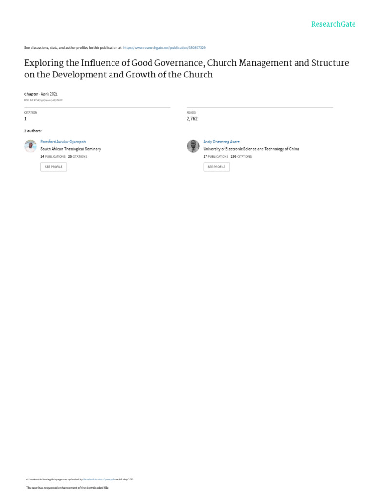 Exploring The Influence of Good Governance, Church Management and ...