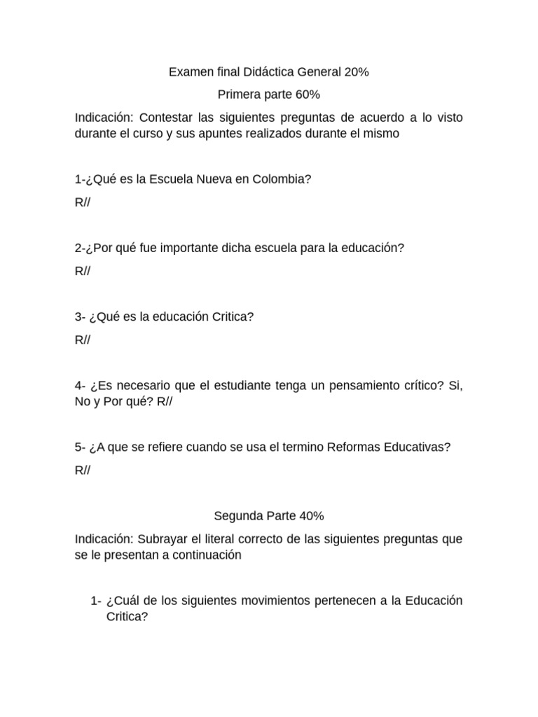 Examen Final Didáctica General 20 | PDF