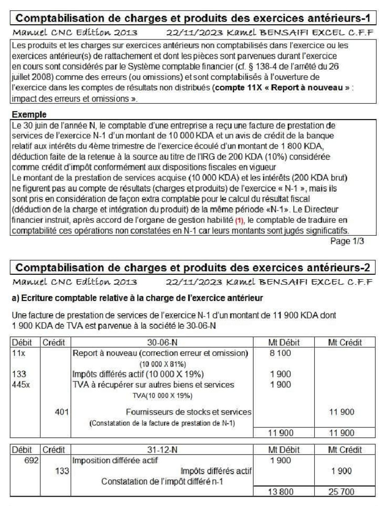 Comptabilisation Charges+produits Exercices Antérieurs | PDF