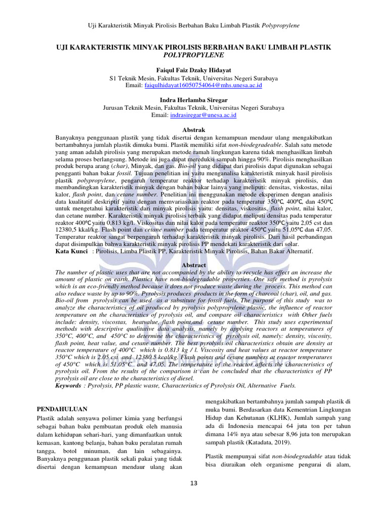 Uji Karakteristik Minyak Pirolisis Berba | PDF