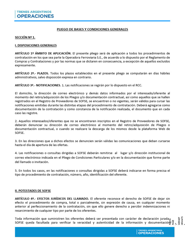 Pliego de Bases y Condiciones SOFSE | PDF | Presupuesto