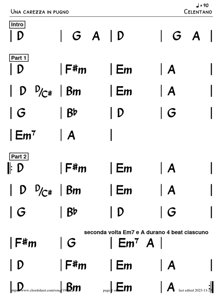 Acordes de "Una carezza in pugno" | PDF