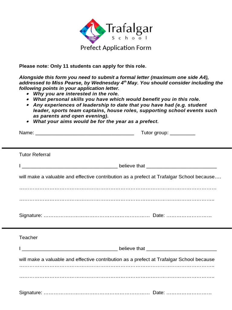 Prefect Application Form Word | PDF