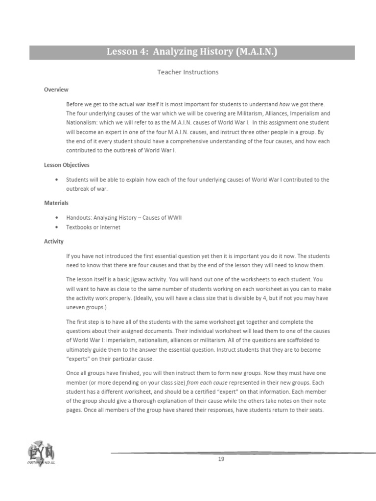 Lesson 4 4: Analyzing History (M.A.I.N.) : Teacher Instructions | PDF ...
