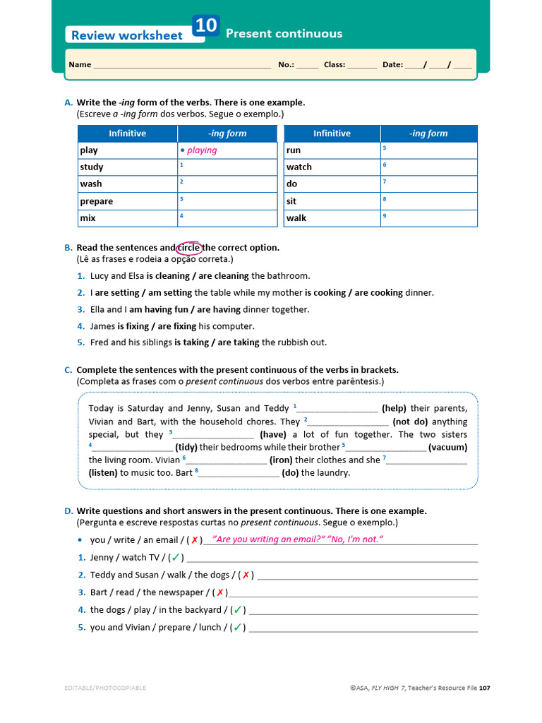 Present Continuous Practice Worksheet | PDF | Syntax | Grammar